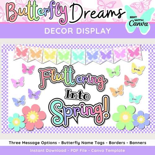 Butterfly Bulletin Board Kit, Spring Floral Door Display, Pastel ...