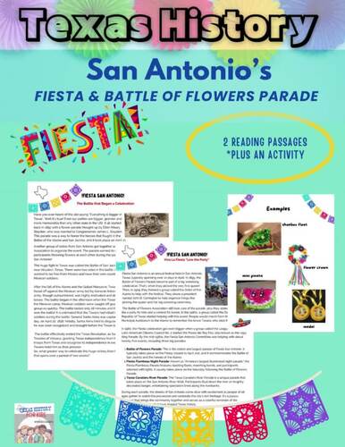 Reading Passage & Activity: Fiesta San Antonio| Battle of Flowers Parade