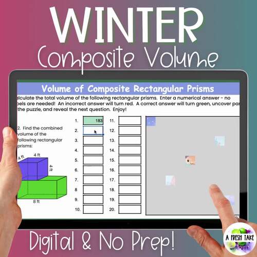 Winter Pixel Art Math Volume of Composite Rectangular Prisms Self Grading