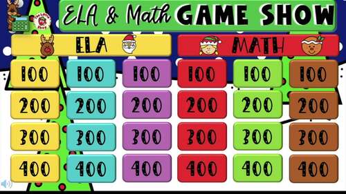 Christmas Kindergarten Math ELA Game Show - PPT Game+ Printable Worksheet