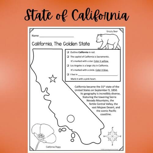 California Map Worksheets - Find and Color Activities! | TPT