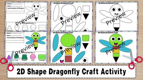 2D Shape Dragonfly craft | Spring & Insect Math Activity | Geometry Cut ...