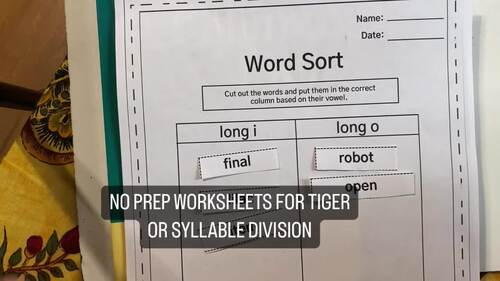 VCV or Tiger Syllable Division Worksheets for Special Education | TPT