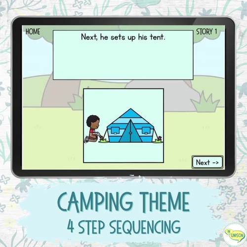 Camping Theme 4 Step Sequencing Boom Cards™ with Short Stories | TpT