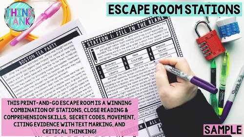 Benjamin Franklin Escape Room Stations - Reading Comprehension Activity