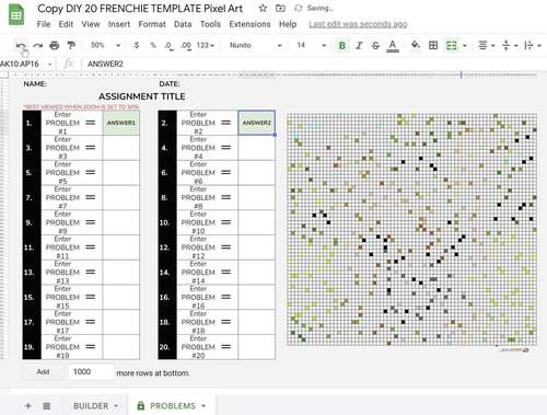 DIY Digital Resource Pixel Art Template EDITABLE | Frenchie by Algebra ...