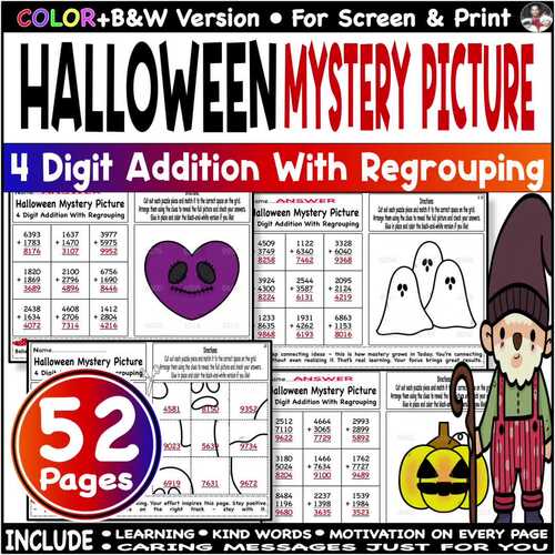 4 Digit Addition With Regrouping | Halloween Mystery Pictures ...