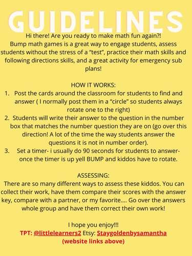 BUMP- math facts game by Little Learners 2 | TPT