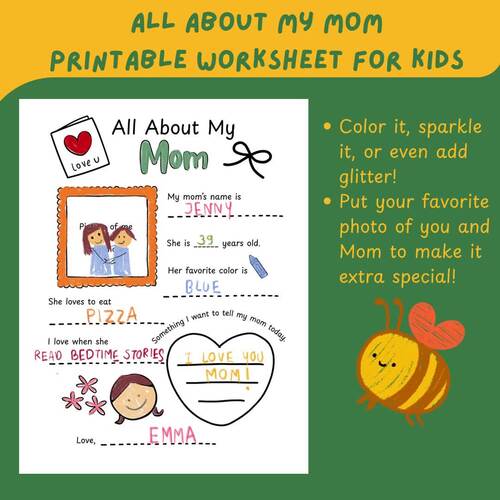 All About My Mom Printable Worksheet for Kids – Mother’s Day Activity ...