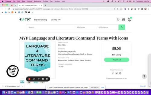 MYP Language and Literature Command Terms with icons by That'll Teach Em