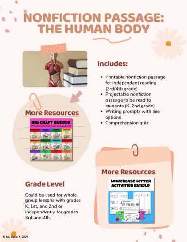 The Human Body (Nonfiction Passage, Writing Prompts, & Comprehension Check)
