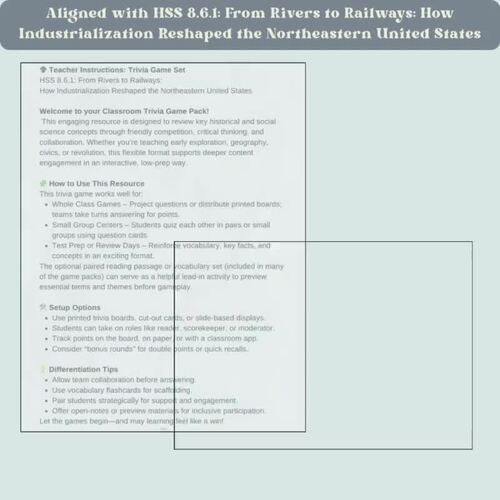 Impacts of Industry & Technology in the Northeast — Trivia Game HSS 8.6.1