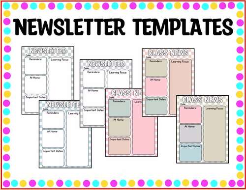 Classroom Newsletter Templates, Editable Checkered Class News Templates