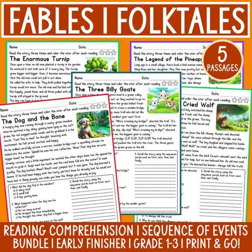 BUNDLE Classic Stories Aesop's Fable Reading Comprehension Passages ...