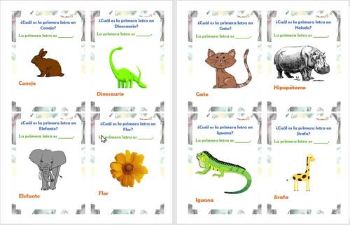 Spanish conversation cards with word bank - Beginning Letter identification