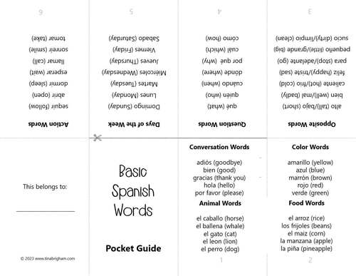 Spanish Words Mini Book by Tina Brigham | TPT