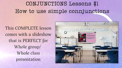 Conjunctions Lesson for Speech therapy #1 BOOM, GOOGLE slides , Worksheet