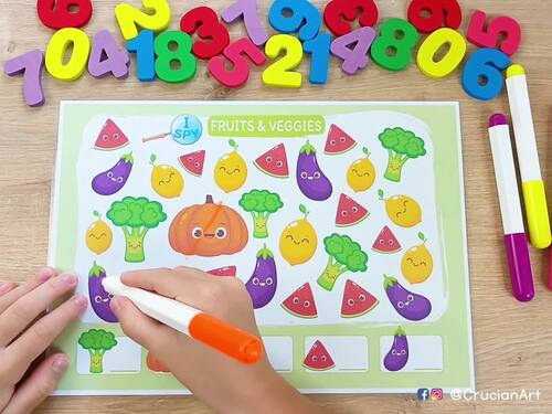 I Spy Fruits & Veggies Worksheets : Search, Count & Write Numbers ...