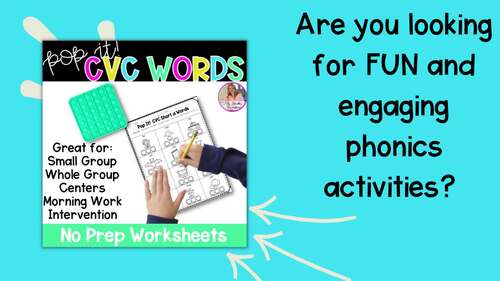 Pop It! CVC Word Families No Prep Worksheets | Phonics Activities