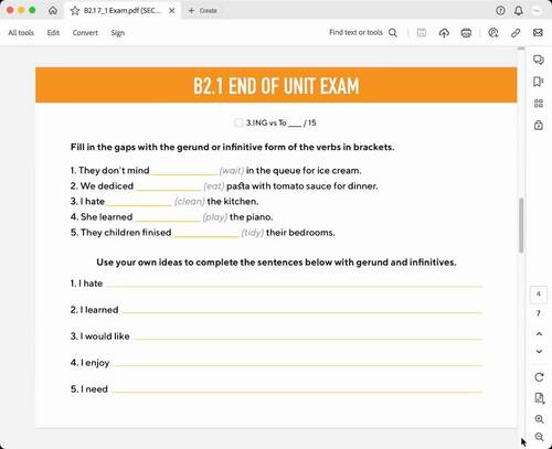ESL Intermediate B2.1 End of Unit Exam by ESL Adult Workshop | TPT