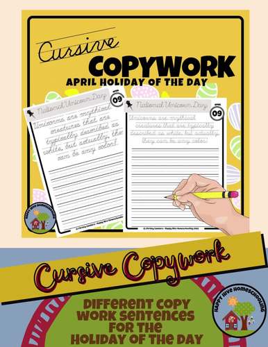 April Copywork Handwriting Practice CURSIVE by Happy Hive Homeschooling