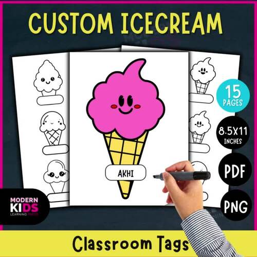 Custom Ice-creams Classroom Tags by ModernKids LearningPress | TPT
