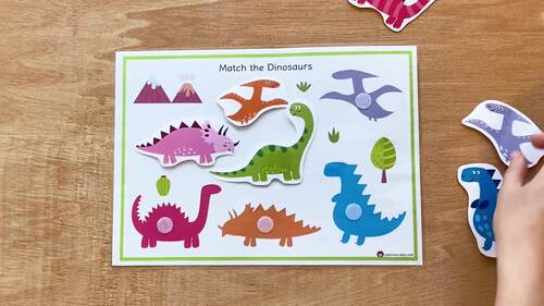 Dinosaurs Matching Busy Book Page, Dinosaurs Shadow Matching Worksheet