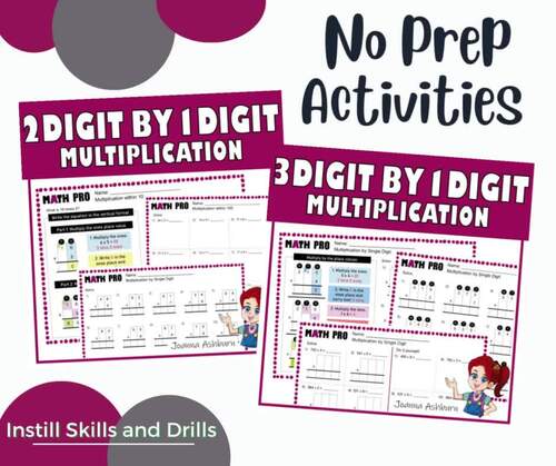 Multi Digit by One/Two Digit Multiplication Guided Practice Worksheets ...