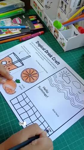 Tropical Drink Cut and Paste Craft for Kids, Summer Coloring Activity ...