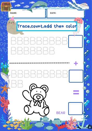 PreK to 1stGrade Learning Worksheets: Tracing, Adding, Coloring Activities