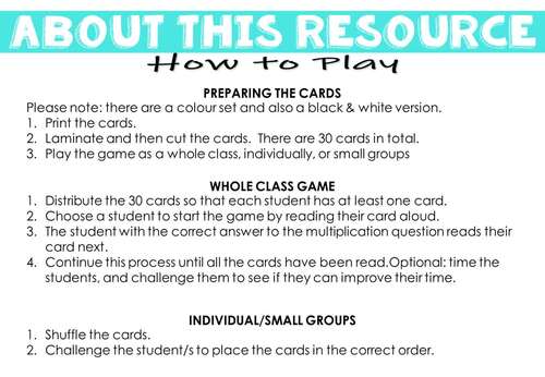 Printable Multiplication Game - I Have Who Has Cards for Grades 3 - 5