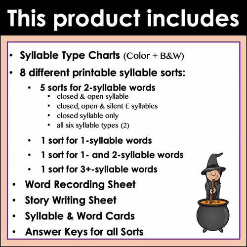 Halloween Syllables Worksheets Sorting Word Building Activity | TPT