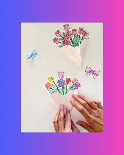Mother's Day Card Craft | 3D Flower Bouquet | Poem, Tracing & Coloring ...