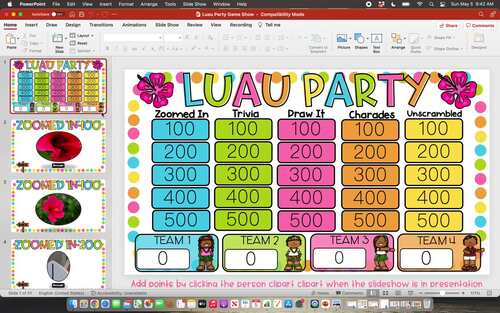 Luau Party Game Show | End of Year | Summertime | Jeopardy Style