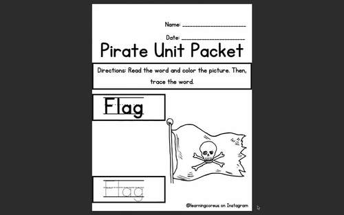 Pirate Themed Unit Packet - UTK, Preschool, Pre-K, K (Read, Trace, Color)