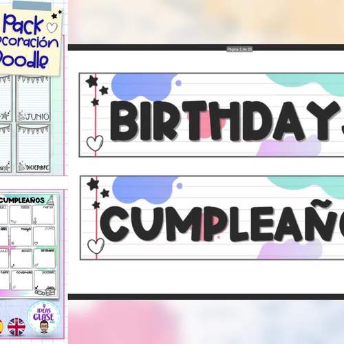 Birthday display and poster- Doodle decor theme. Bilingual by Ideas ...