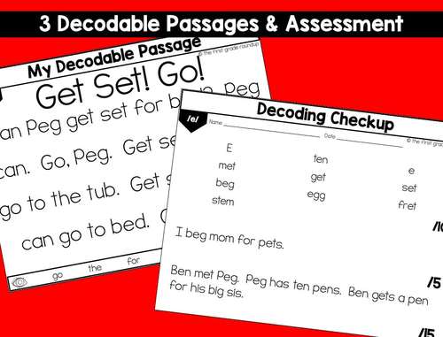 Letter Sounds E Kindergarten Decodable Readers, Books and Passages