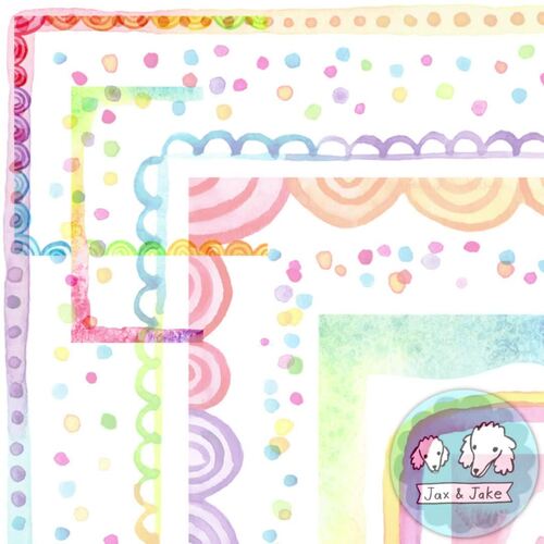 Rainbow Watercolor Borders - Skinny, Full Page and Confetti Clipart Frames