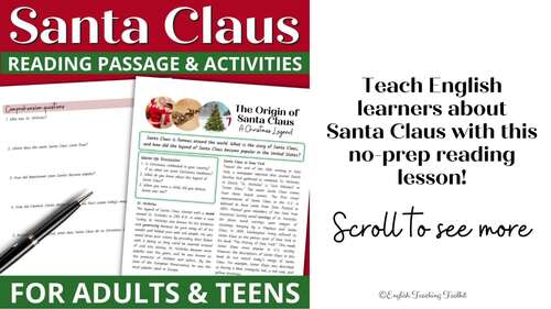 Adult ESL Christmas Reading Comprehension Passage and Activities ...