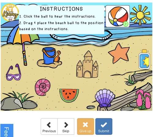 Beach Following Instructions Spatial Prepositions by Teacher Kimmy