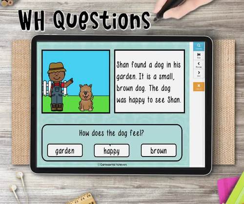 WH Questions Short Stories Boom Cards - Comprehension Passages with Audio 5