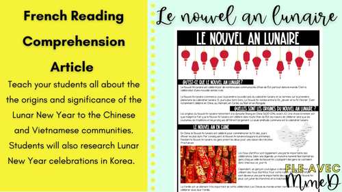 Lunar New Year French Reading Comprehension or compréhension de lecture