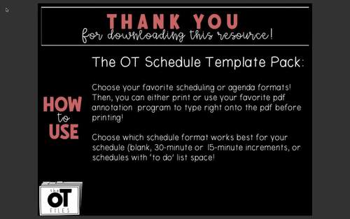Occupational Therapy SCHEDULE Template Pack Printable by the OT files