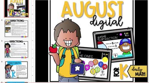 AUGUST DAILY DIGITAL MATH for KINDERGARTEN (Interactive PowerPoint)