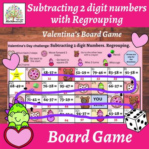 Subtraction 2 Digit Numbers with Regrouping board Game by MathematicUs