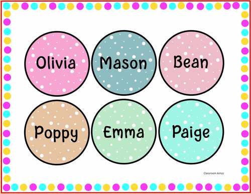 Polka Dots Student Name Tags, Printable Name Labels, Cubby Labels ...