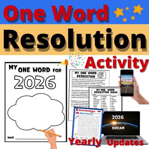 New Years One Word Resolution Goals and Bulletin Board Decor by DadsDesigns