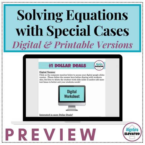 Solving Equations with Special Cases Worksheet with Option Bank | TpT