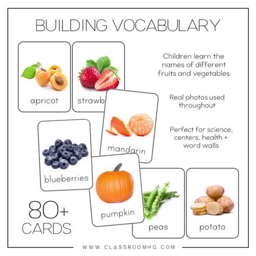 Editable Fruit and Vegetable Picture Flashcards with Real Photos Low ...