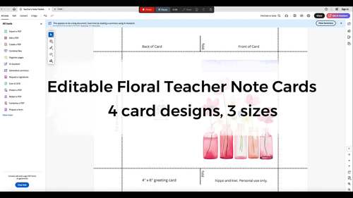 Editable Floral Note Cards (Folded) - Teacher to Students/Colleagues